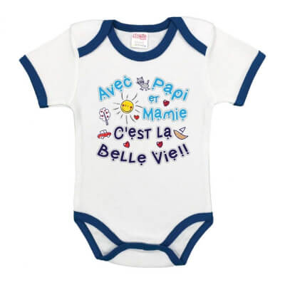Body bébé garçon avec Papy et Mamy-doudou.paris